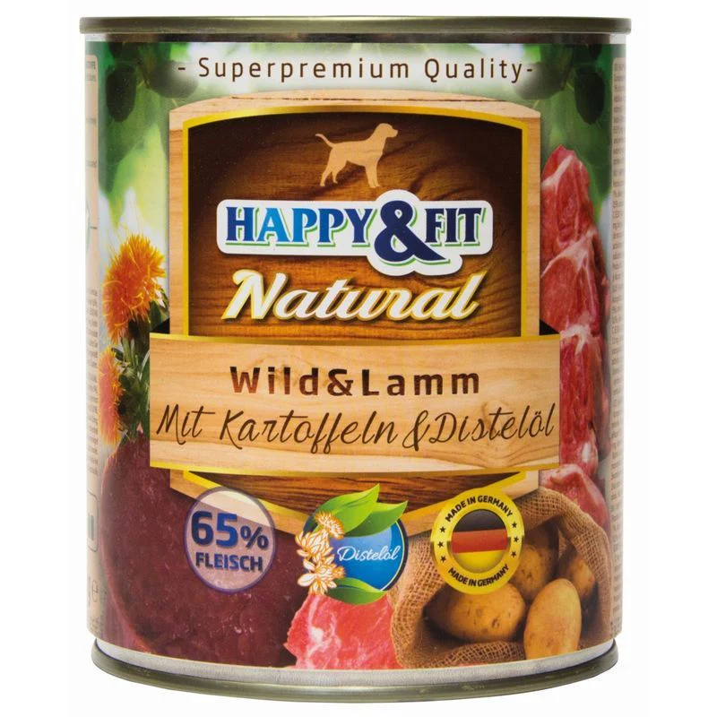 Happy & Fit Natural konzerva za odrasle pse 800g – jagnjetina i divljač sa krompirom