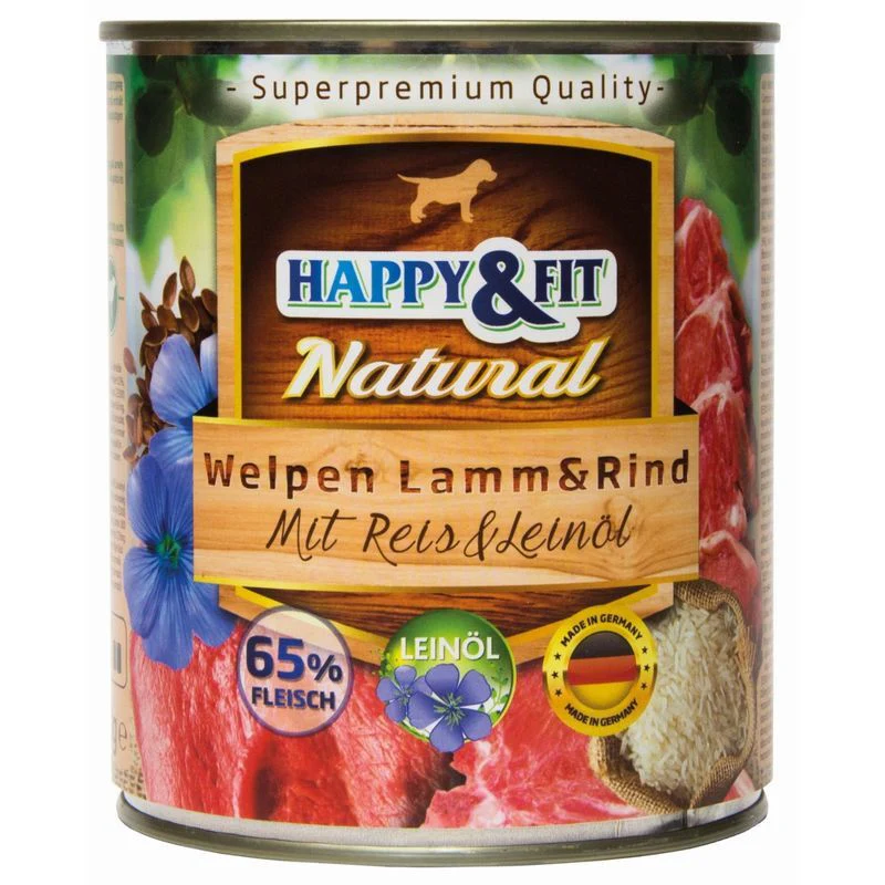 Happy & Fit Natural konzerva za štence 800g – jagnjetina, govedina i pirinač