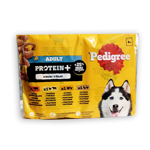 Pedigree kesice Protein+ mešani izbor u želeu 4×85g