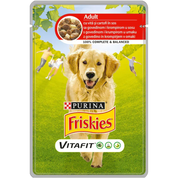 Friskies Adult Govedina i Krompir u sosu 100g – vlažna hrana za pse