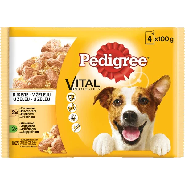 Pedigree Adult Multipack Mešani izbor 4×100g – piletina, jagnjetina i džigerice u želeu