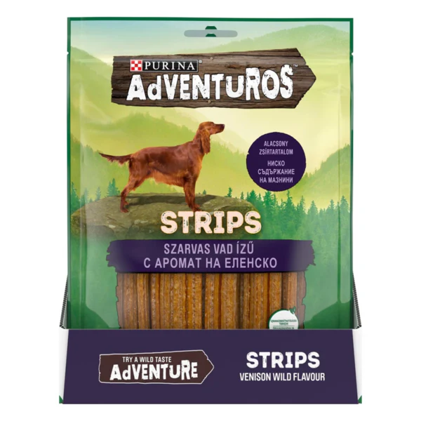 Adventuros Strips s mesom jelena 90g – poslastice za pse