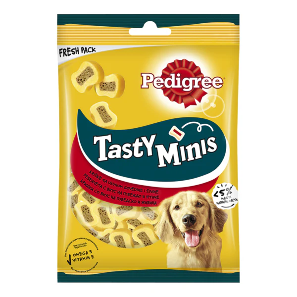 Pedigree Tasty Minis 155g – poslastice za pse (govedina i živina)