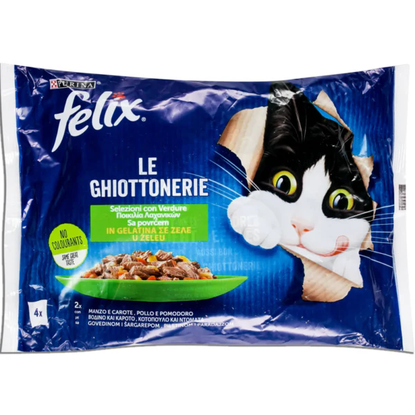 Felix Le Ghiottonerie multipack za mačke – govedina i šargarepa & piletina i paradajz u želeu (4×85g)