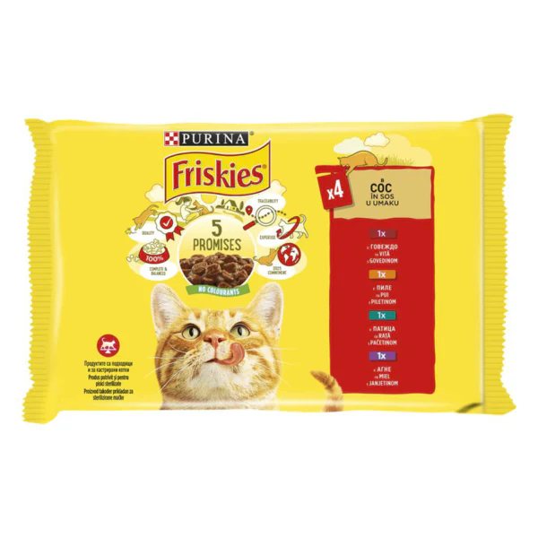 Friskies Adult multipack za mačke – govedina, piletina, pačetina i jagnjetina (4×85g)