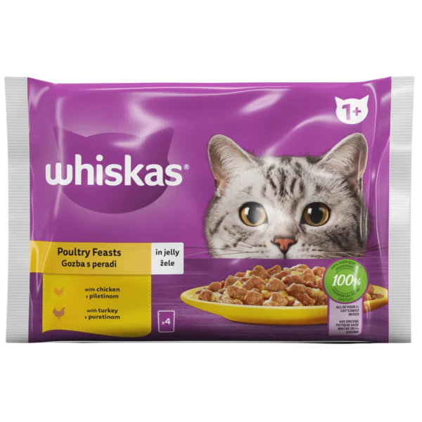 WHISKAS Adult Multipack – izbor živine u želeu (4×85g)