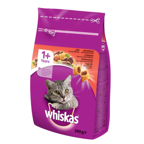 WHISKAS briketi za mačke – govedina (1+, 300g)