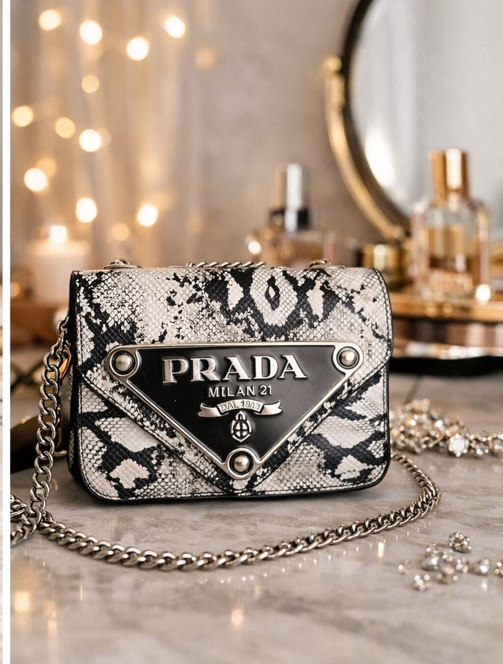 Prada Mini tašna sa zmijskim printom i metalnim detaljima - Model