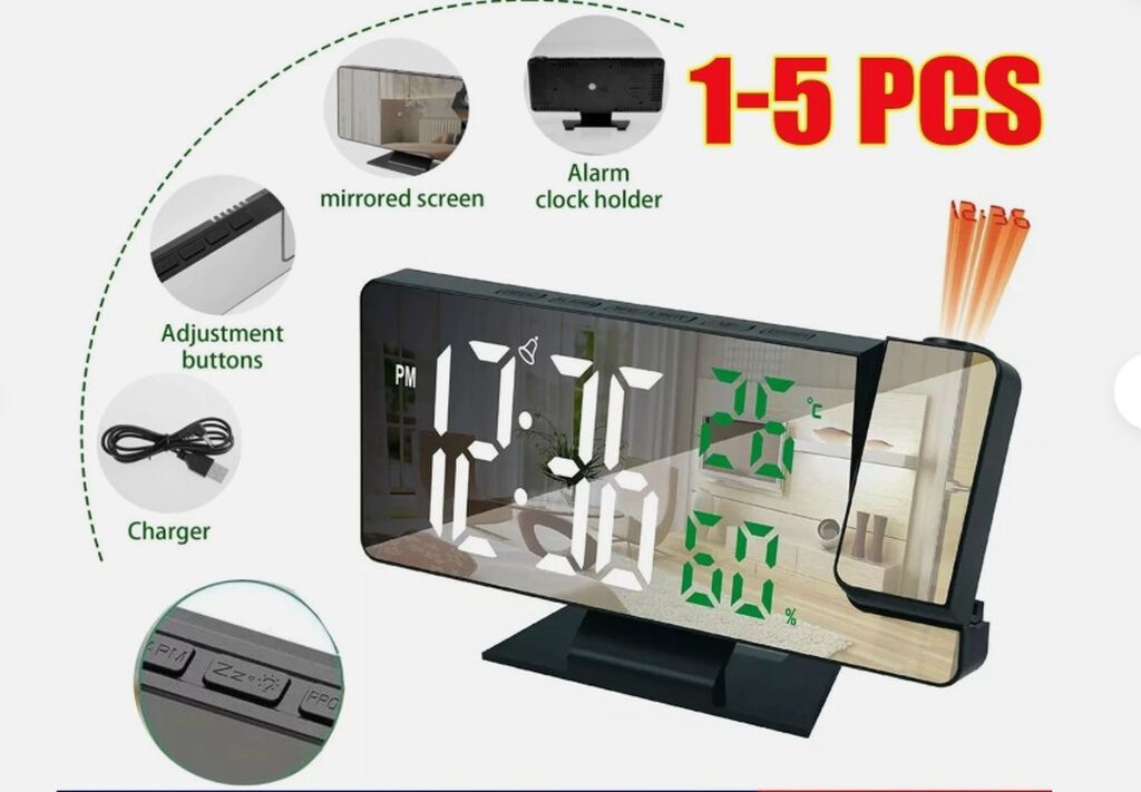 LED projektorski digitalni budilnik sa prikazom temperature i