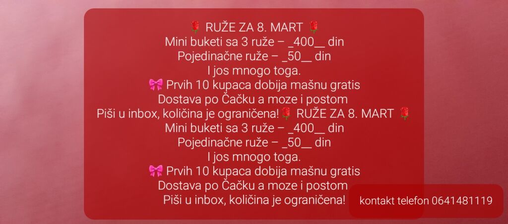 RUŽE ZA 8. MART - Mini buketi sa 3 ruže — 400 din - Pojedinačne ruže