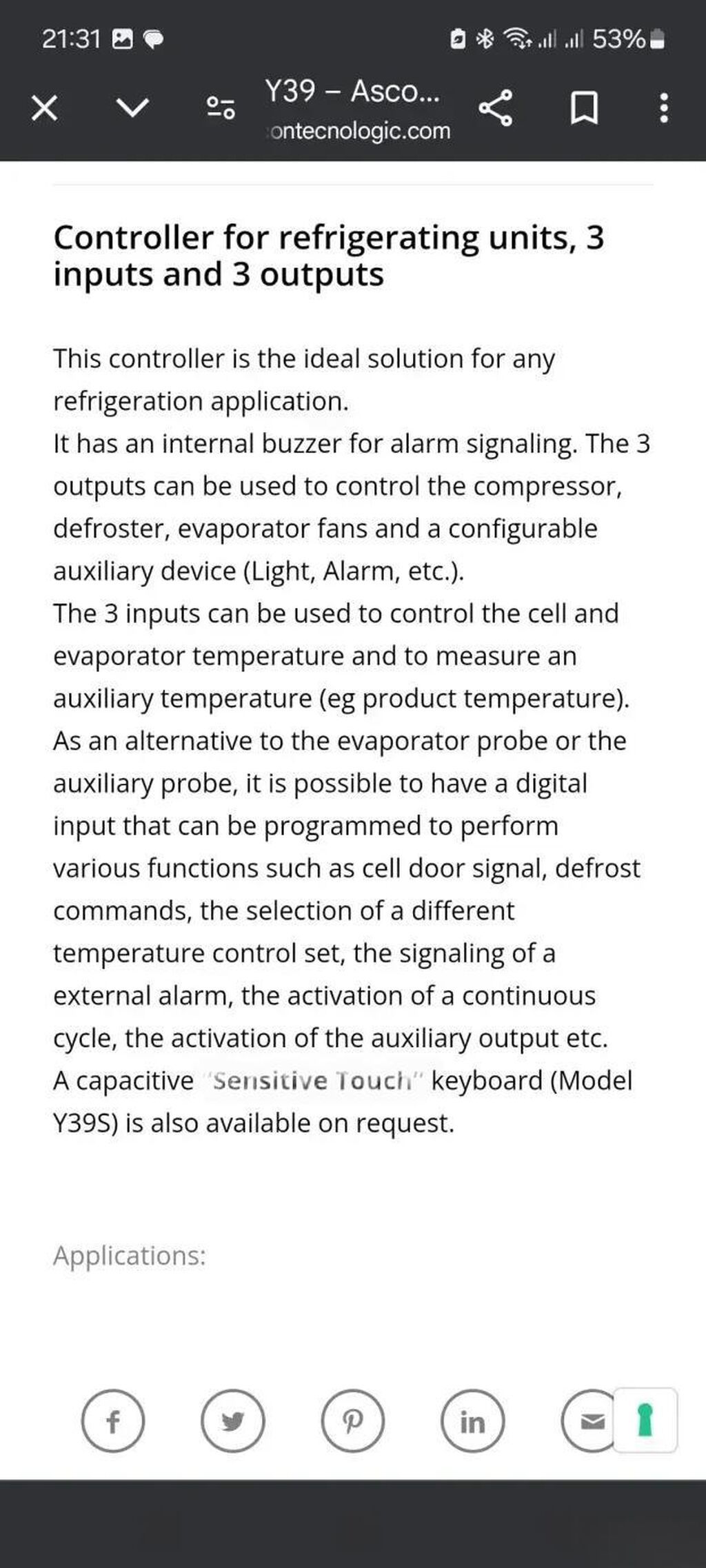 Kontrolor temperature za rashladne uredjaje Ascon Y39. Digitalni