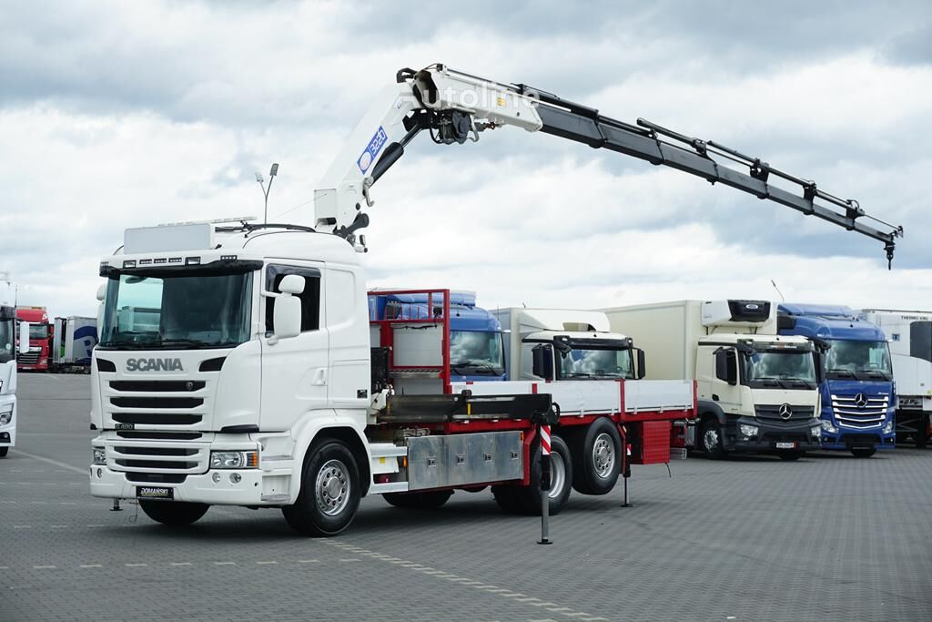 Scania G 490 / 6 X 2 / SKRZYNIOWY + HDS / HMF 3220 K7 / WYSIĘG 18,9 M kamion s ravnom platformom