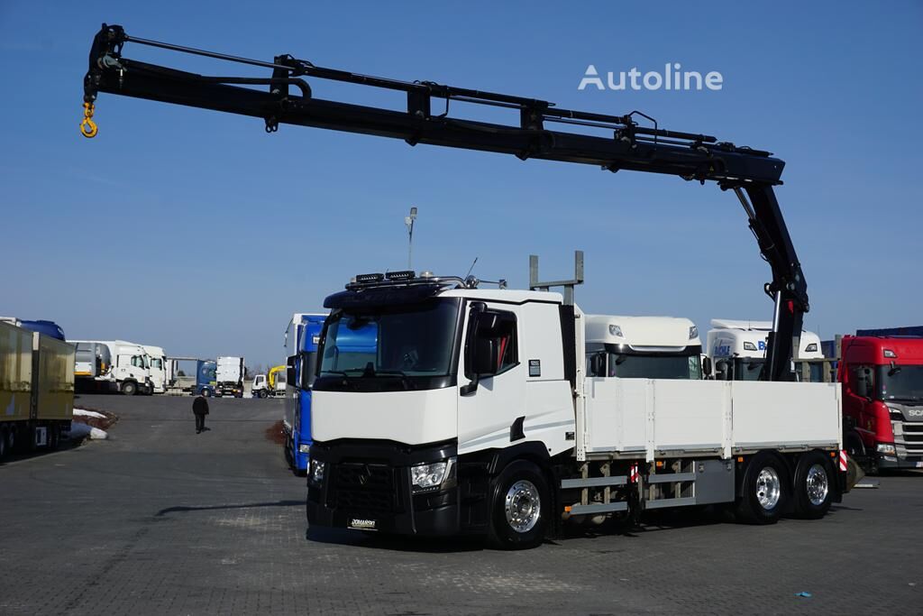 Renault T 380 / 6 X 2 / SKRZYNIOWY + HDS / HIAB 302 E-5 / PILOT / OŚ SKR kamion s ravnom platformom