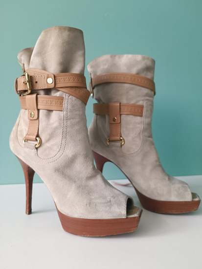 Louis Vuitton Taupe Suede Peep-Toe gležnjače