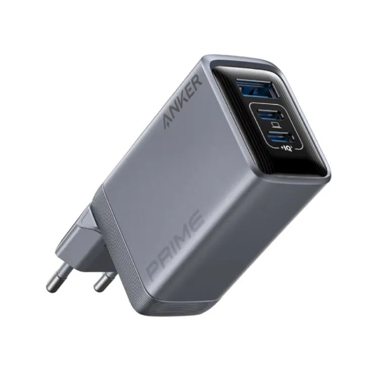 Prime 100W GaN zidni brzi punjač, 3-porta (2x USB-C i 1x USB-A) srebrni