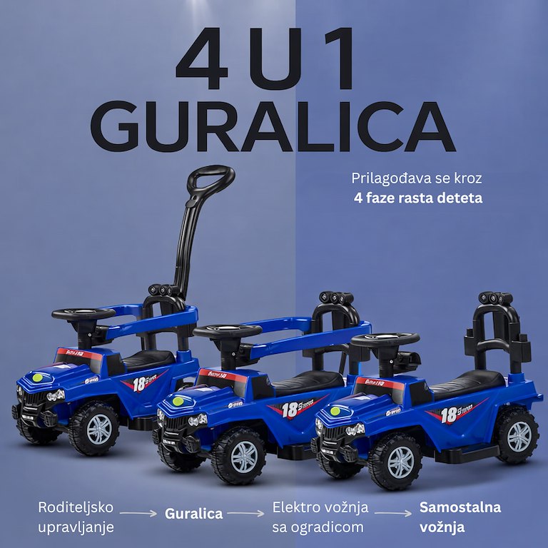 Multifunkcionalna 4u1 dečija Guralica Džip na akumulator – Plava