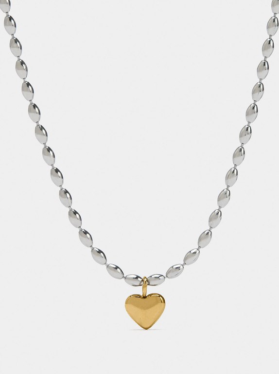 BICOLOR NECKLACE WITH HEART PENDANT - STAINLESS STEEL