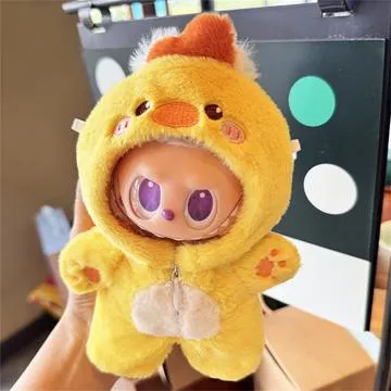 PLUSH ANIMAL THEMED HOODED JUMPSUIT FOR LABUBU DOLL 17CM - CHICK