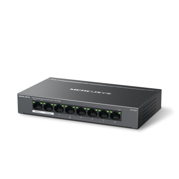 Mercusys MS108GP V1.2, 8-Port Gigabit Desktop Switch with 7-Port PoE+