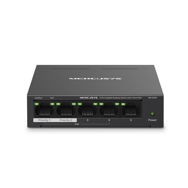 Mercusys MS105GP V3.0, 5-Port PoE Gigabit Desktop Switch with 4-Port PoE+ 65W