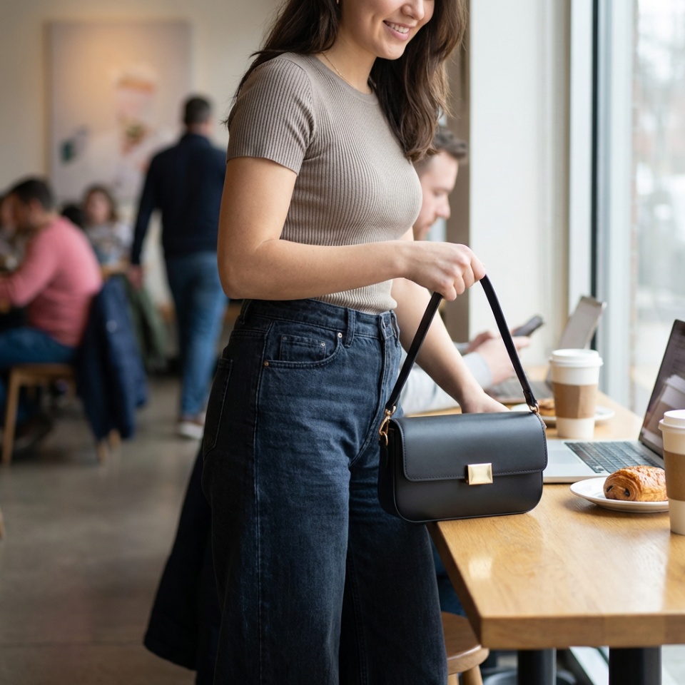 Crna kožna tašnica Classic Beauty