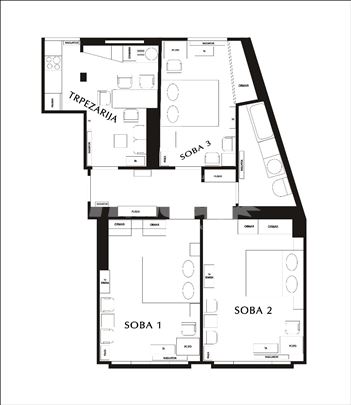 Centar,Tasmajdan, 68m2, EG, 3 zasebne spavace sobe