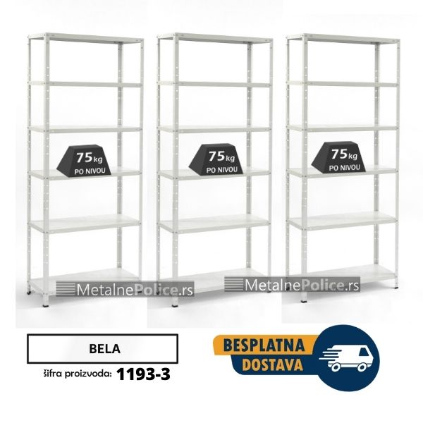Komplet od 3 police metal-metal 180x75x30cm, 6x75kg – Dimenzije kompleta 180x225x30cm cm