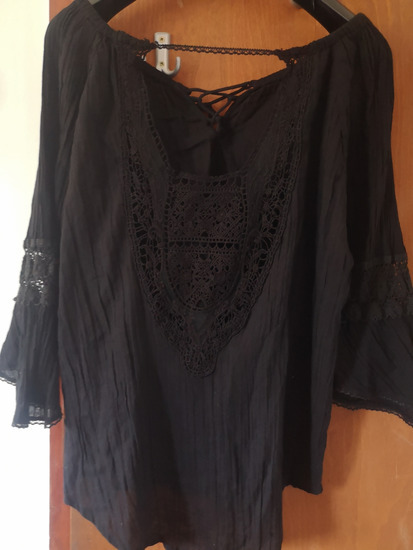Boho crna pamučna bluza