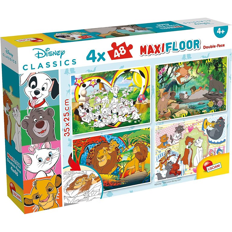 Slagalica Lisciani 4x48pcs MaxiFloor Disney Classic 2u1 složi i oboji 91737
