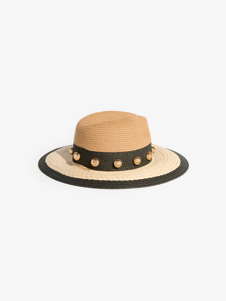 Neutralna boja - Lipsy Faux Raffia Slama Sa nitnama Kontrastna Fedora