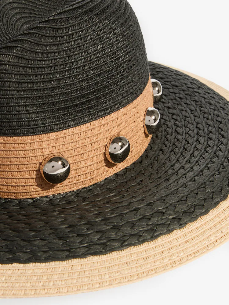 Crno - Lipsy Faux Raffia Slama Sa nitnama Kontrastna Fedora