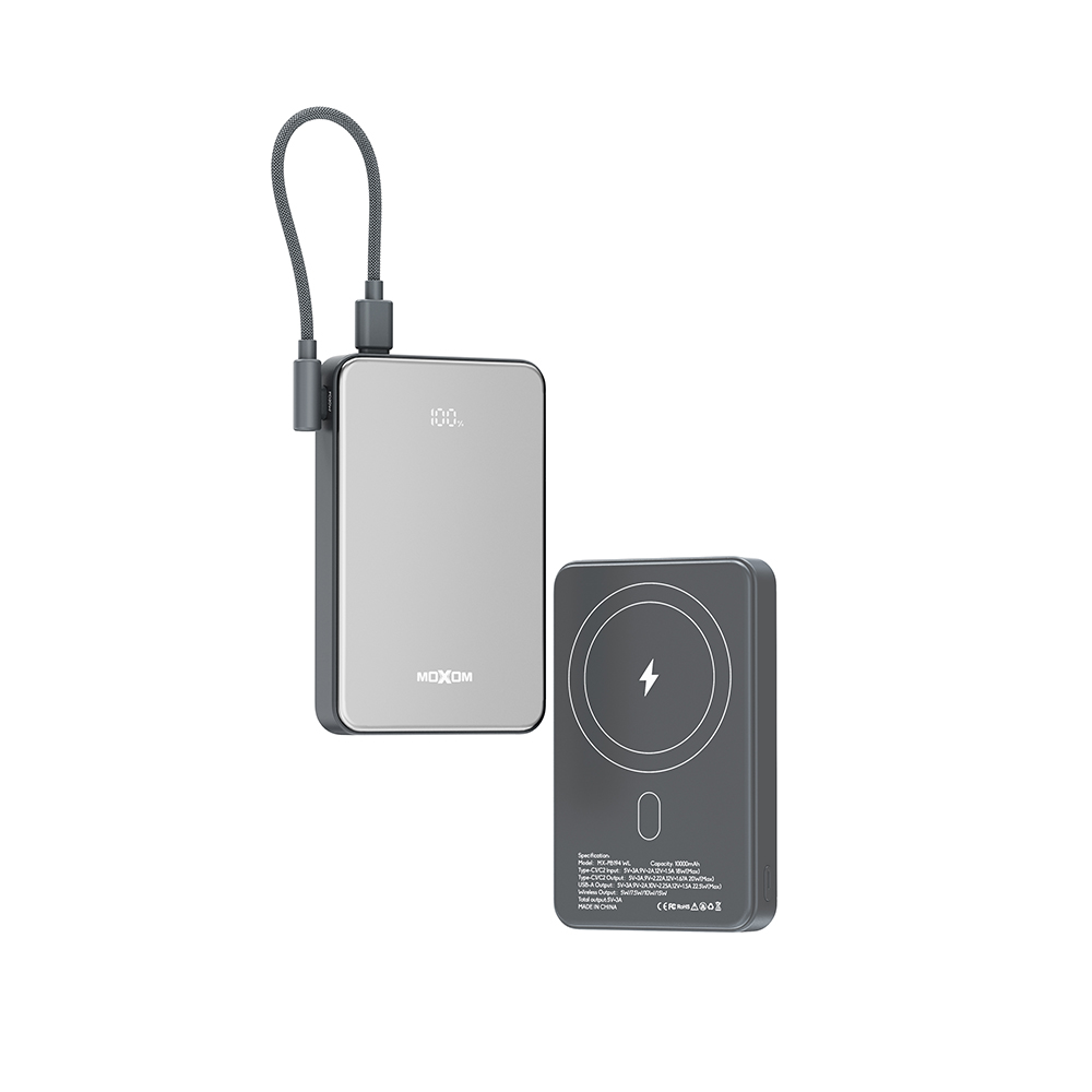 Univerzalna Back Up Baterija Magsafe Moxom MX-PB194 fast charge 22.5W + wireless 15W type C 10000mAh srebrni (MS)