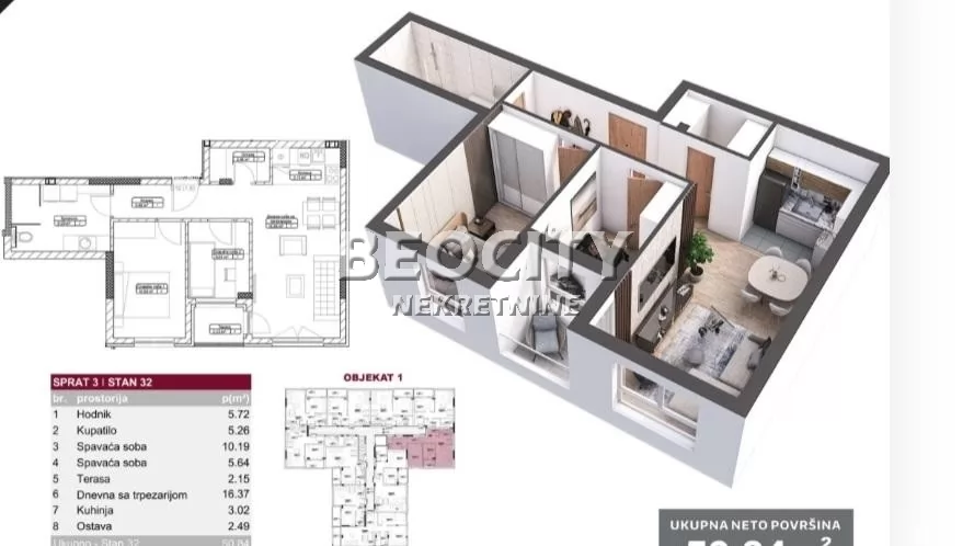 Dvosoban stan, 51 m2, Liman 4 ID: 129901