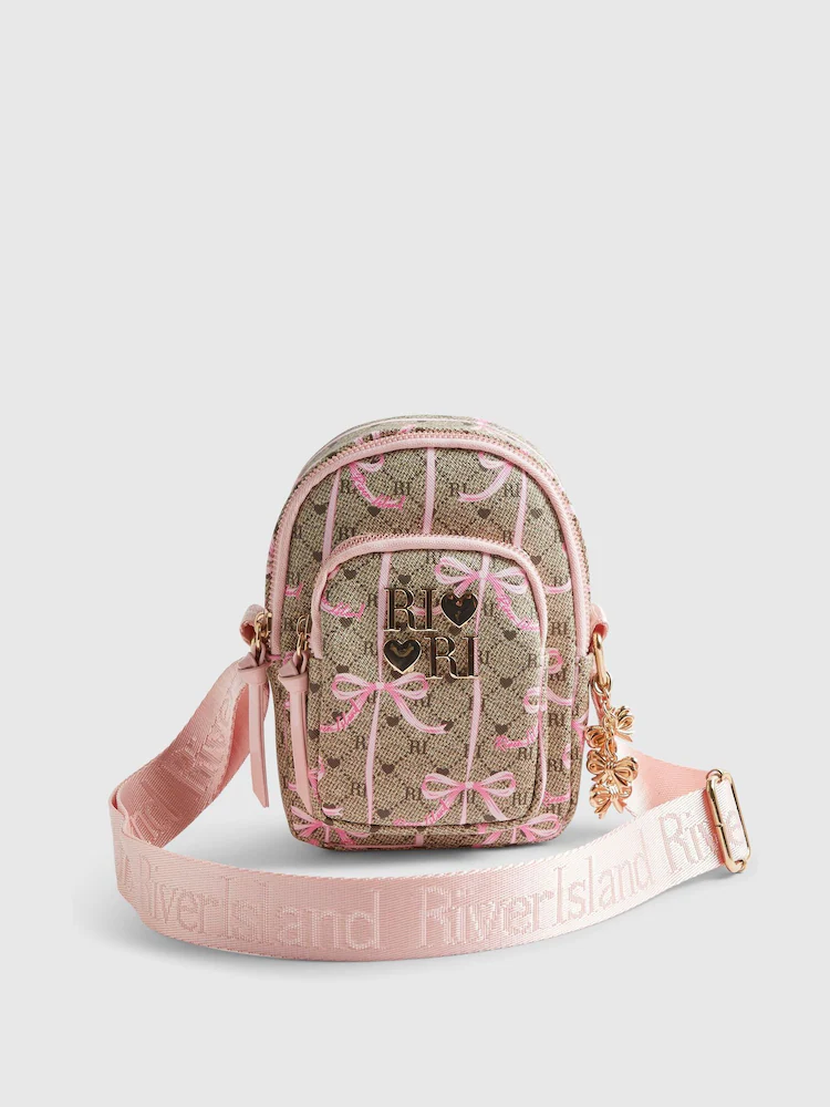 River Island Bow Monogram Festival Crossbody Bag