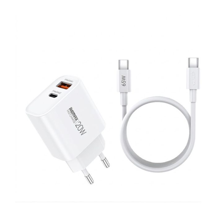 SET:Strujni punjac 1XUSB 3.0+TIP C 20W+kabl TIP C RP-U120, beli REMAX
