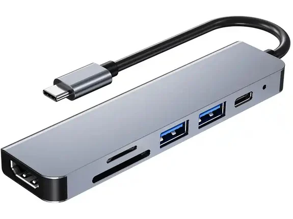 Adapter Tip C 6/1 4K HDMI/USBx2/SD/TF/USB-C/PD 87W KT-601G Kettz
