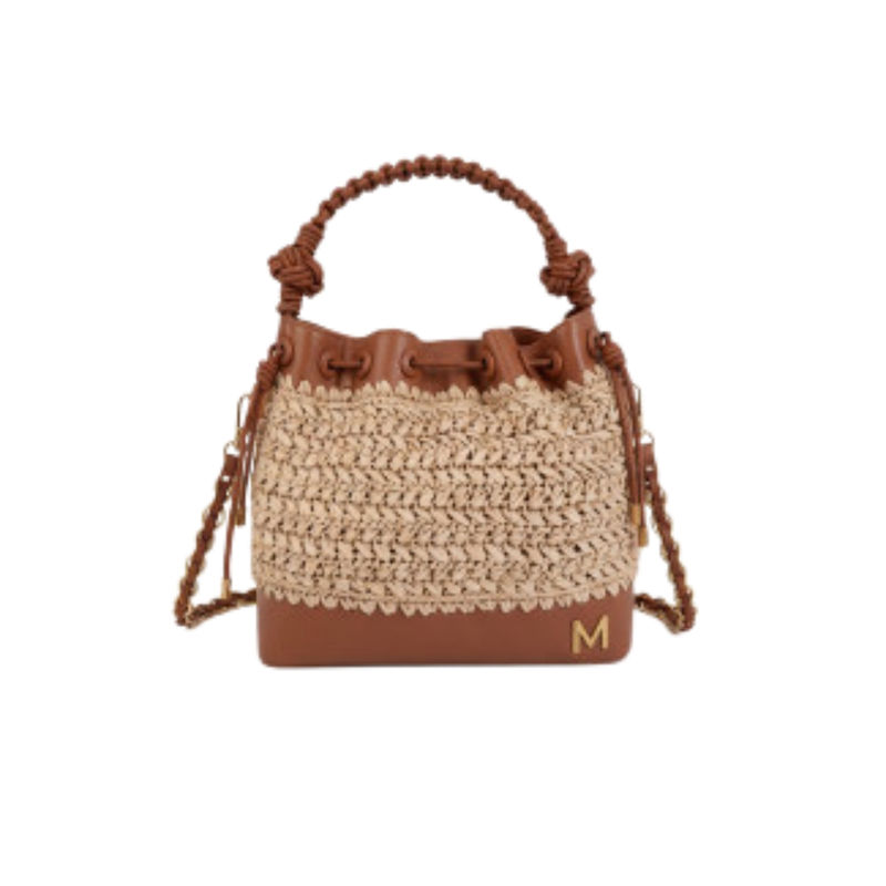 Ženska torba Lola Contrast raffia and faux leather pouch bag