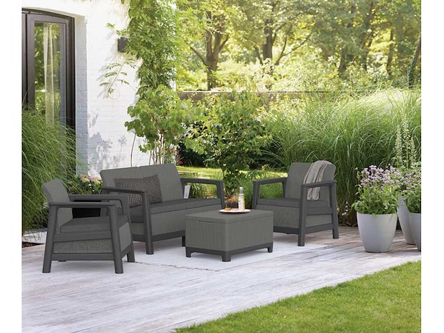Keter Scandi Linea 2-Seater Set sa Box stolom Grafit