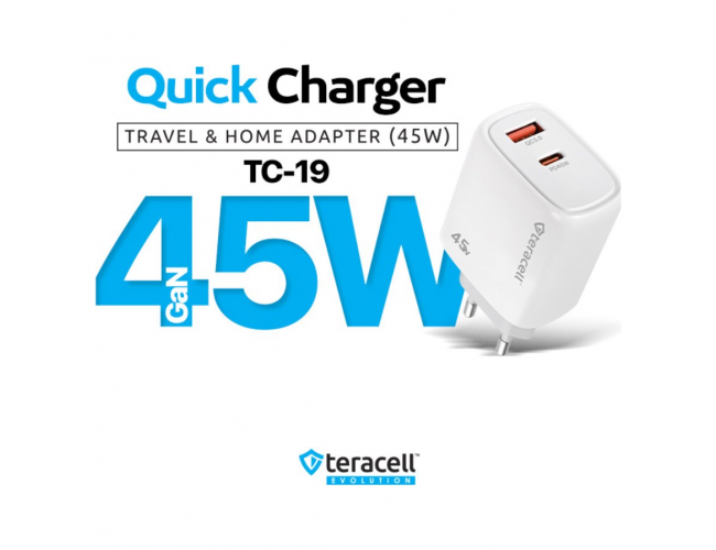 Teracell TC-19 Punjač za mobilni telefon sa kablom USB C 45W beli