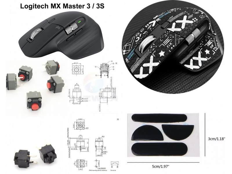 Logitech MX Master 3, 3S zamenski tasteri-glajderi-skin