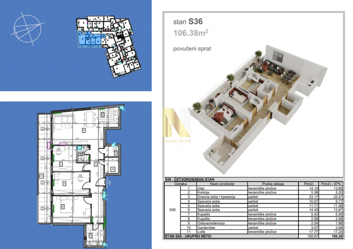 Prodaja, četvorosoban stan, 106m², Salajka, Novi Sad Sve Podlokacije