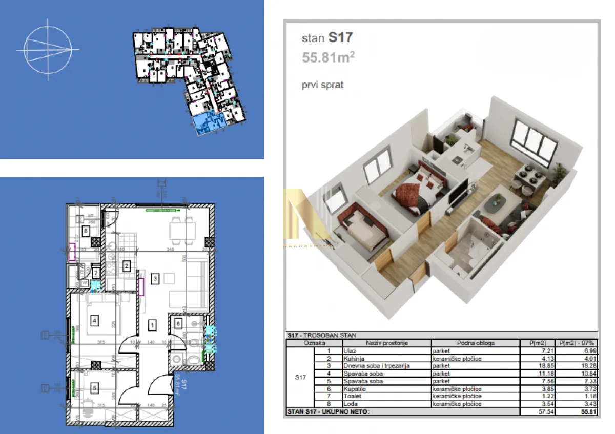 Prodaja, dvosoban stan, 56m², Salajka, Novi Sad Sve Podlokacije