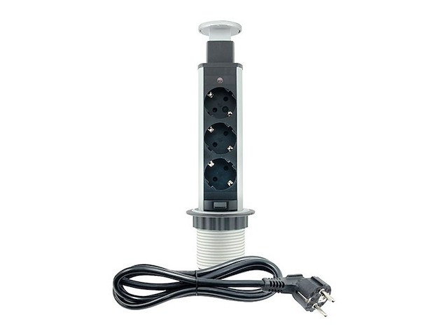 Ugradni produžni za nameštaj sa 3 utičnice srebrno crni ME-PN-1201