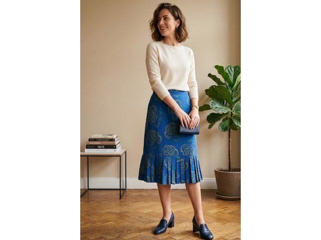 VINTAGE ELEGANCIJA: Kobalt plava suknja sa faltama