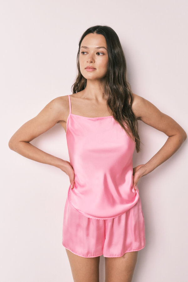 Rosa kurzer Satin-Pyjama