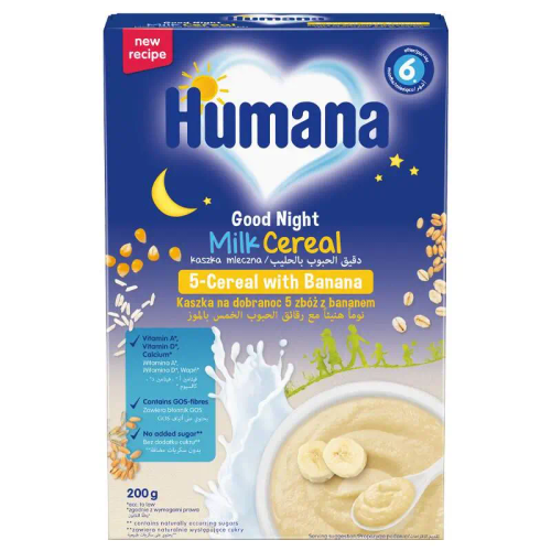 Humana mlečna instant kaša za laku noć, Žitarice i banana, 200g