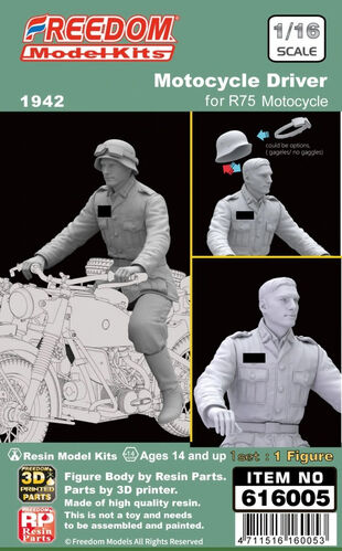 NEW! Freedom Model Kits 616005 German WWII Motorcycle Driver for BMW R75 (3D-Printed)