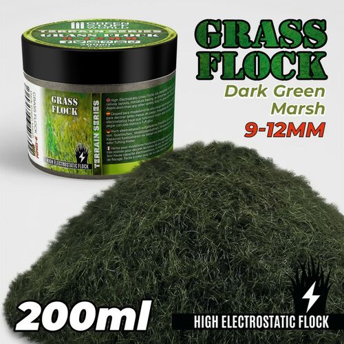 Green Stuff World 11169 Static Grass Flock 9-12mm - DARK GREEN MARSH