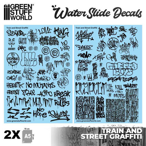 Green Stuff World 2009 Waterslide Decals - Train And Graffiti Mix - Black