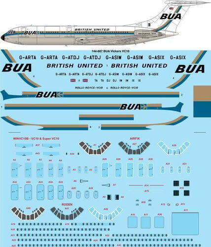 NEW! 26 Decals 44687 Vickers VC-10 - BUA British United Laser Decal with Screen Print Details